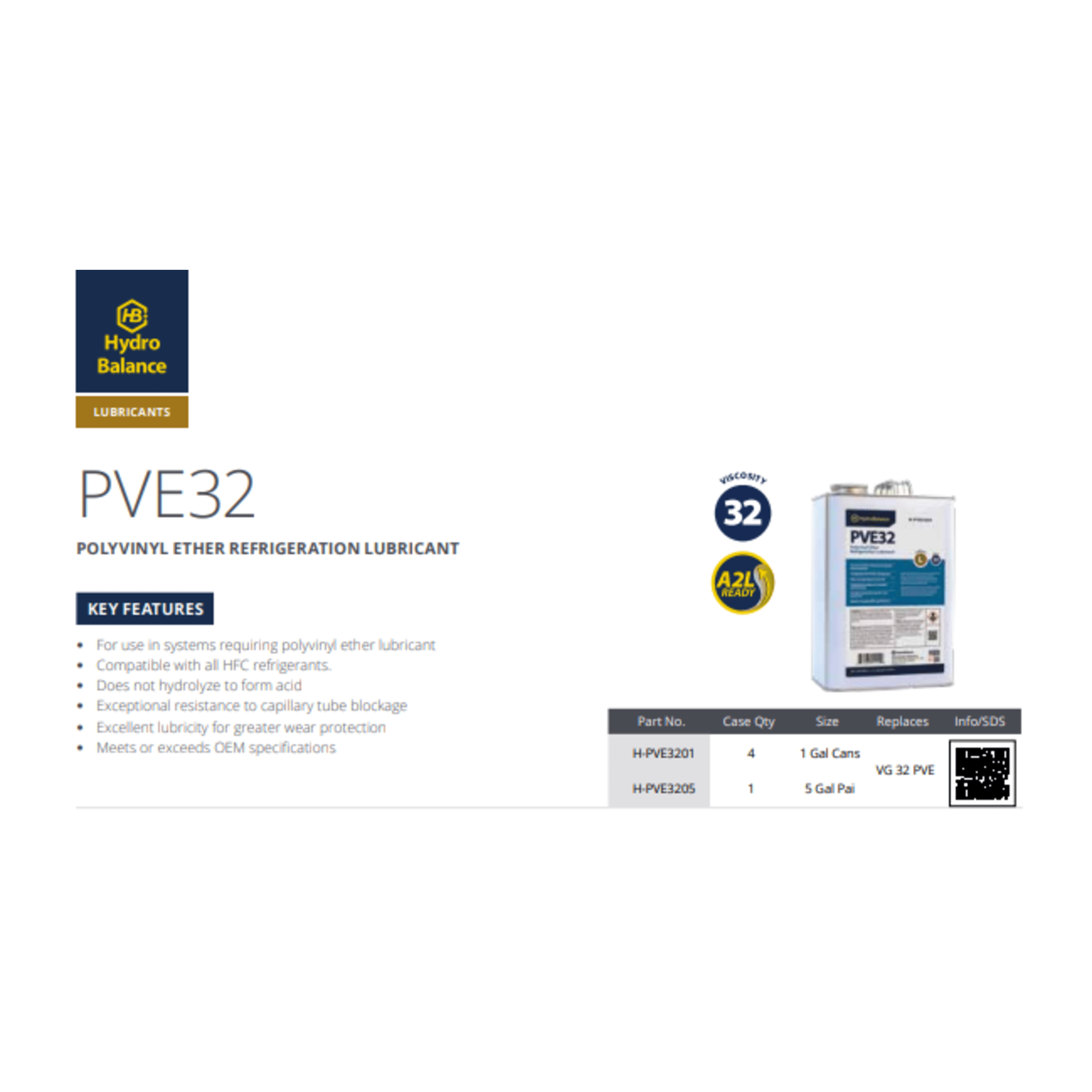 HydroBalance PVE32 Polyvinyl Ether Refrigeration Lubricant – E.S. Gallagher