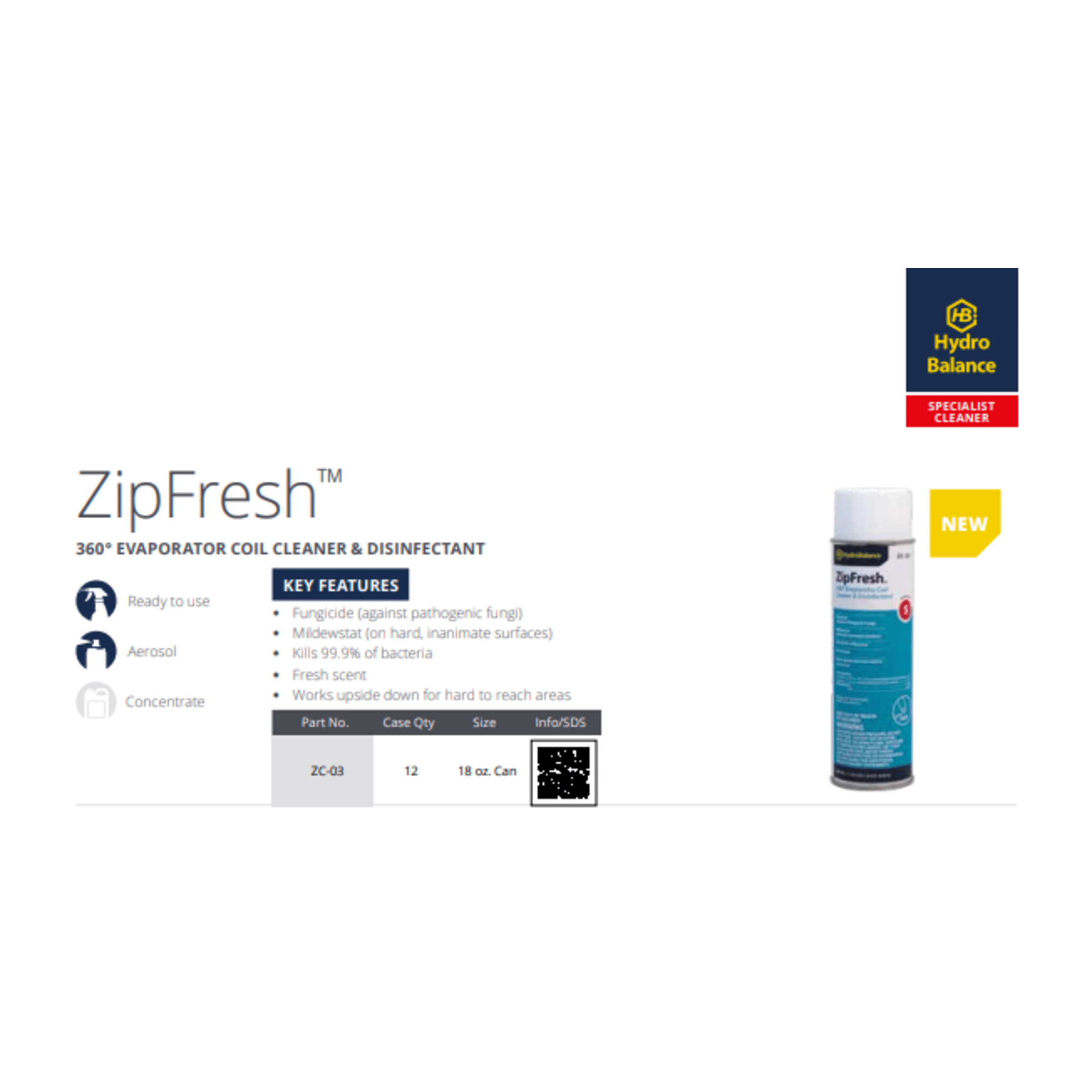 HydroBalance ZipFresh™ 360° Evaporator Coil Cleaner & Disinfectant – E ...